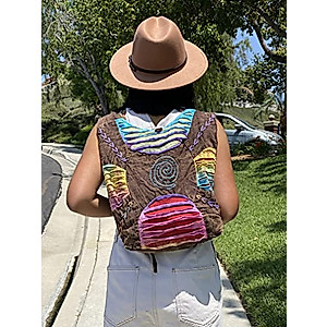 Handbag AND Backpack Bohemian Embroidered Ripped Razor Cut Sling Crossbody Purse in Brown Large