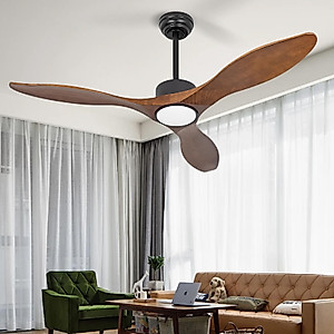 revoici wood Ceiling Fans with Lights Remote 52inch dark brown Color Wood Fan Timing 6Speeds Silent Reversible DC Motor LED Light with Memory Lighting Function Indoor Outdoor Fan Farmhouse Bedroom