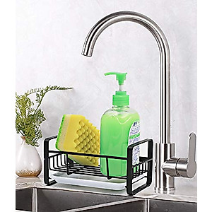kaileyouxiangongsi Sponge Holder with Drain Pan - Kitchen Sink Organizer - Sink Caddy Holder - Sink Tray - Soap Holder - Stainless Steel (Black)