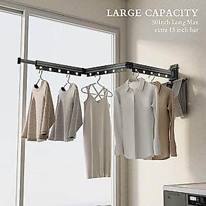 CICUFY Clothes Drying Rack Wall Mounted Foldable Laundry Drying Rack Collapsible/Retractable Space Saving Laundry Hanger Dryer Rack with Additional Bar-Matte Gray
