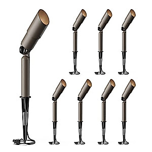 GOODSMANN 8PK Low Voltage Landscape Lighting Kits 8PK Floodlight & Spotlight 3W LED 200 Lumen Replaceable Bulbs 3000K Warm White 12V AC Tree Lights Garden Up Light Hardwired Lighting Cable Connectors