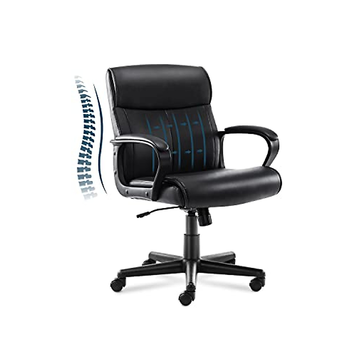 Office Chair, Leather Executive Office Chair Mid Back Soft Comfy Ergonomic Desk Chair,Swivel Rolling Task Chair,Adjustable Height& Tilt Home Office Chair with Wheels Padded Armrest,Black