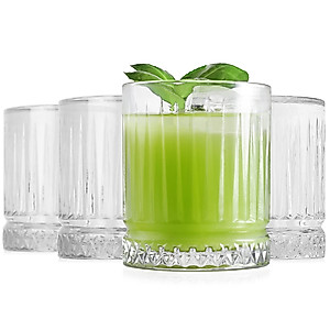 LUXU Lowball Glasses Set of 4,Old Fashioned Heavy Base Glassware For Whiskey and Alcohol Drinks,Rock Style Tumbler for Water/Juice and Milk,Cocktail Cups For Mixed Drinks(11oz)