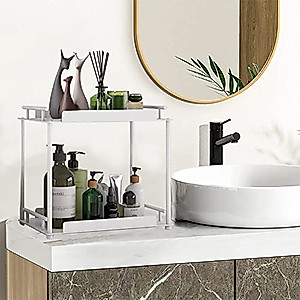 AWTS Bathroom Counter Organizer, 2 Tier Stainless Steel Bathroom Countertop Organizer, Kitchen Organizer, Cosmetic Organizer, Vanity Bathroom Organizer, Storage Shelf, Living Room,Dressing Table,White