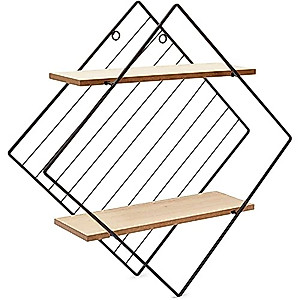 Farmlyn Creek 2 Tier Wall Shelf, Floating Geometric Diamond Rustic Decor (17 x 17 x 4.5 in)