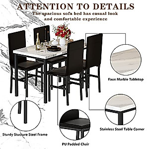 Hooseng Dining Table Set for 4- Space Saving Kitchen Table and Chairs for 4, Modern Style Faux Marble Tabletop & 4 PU Leather Chairs, Perfect for Dining Room,Breakfast Corner Small Spaces,Brown&White