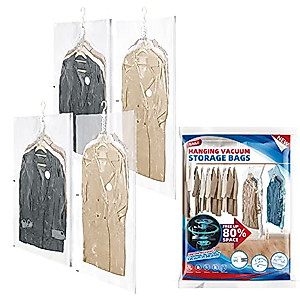 TAILI Hanging Vacuum Storage Space Saver Bags Set of 4 (2 Long, 2 Short),Vacuum Bag Clear Bags，Save More Space Closet Organizer