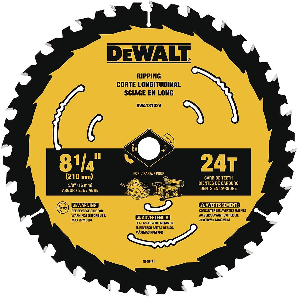 DEWALT Circular Saw Blade, 8 1/4 Inch, 24 Tooth, Framing & Ripping (DWA181424)