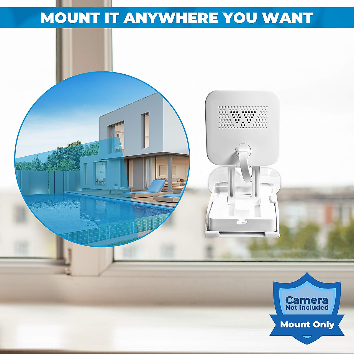 v3 Wyze Compatible Secure Suction Mount (Camera Not Included) – Bracket Shelf with Dual Suction Cups Allows 360 Swivel – Affixes to Window Glass, Mirror, and Smooth Surfaces by Arthon (v3, 1 Mount)