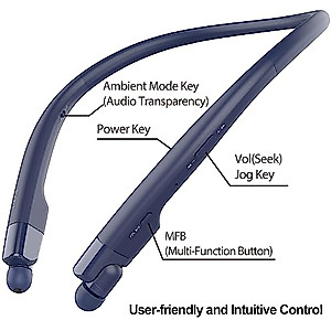 EXFIT BCS-700 Pro Bluetooth Neckband Wireless Headphones, Around The Neck Headphones, Retractable Earbuds Without Button Control, Pull Earbud for Auto Answer, Bluetooth 5.2, Low Latency