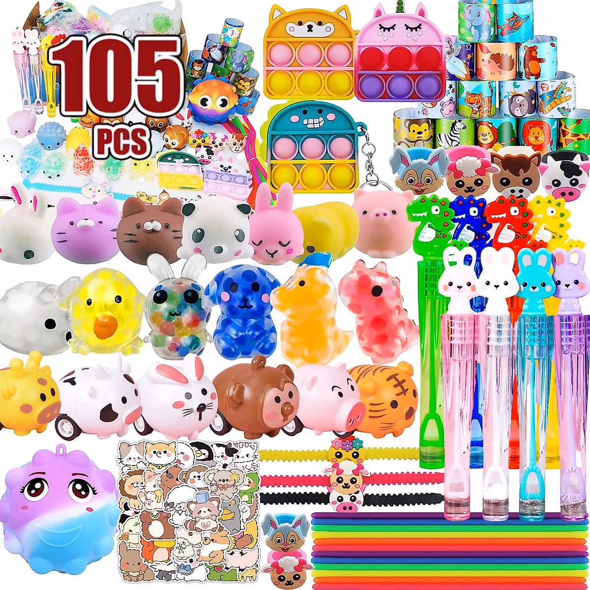 105 PCS Assortment Party Favors Toys for kids, Premium Mini Ctue Favors for All Ages kids Grils,Prize Box Toys,Goody Bag Fillers,pinata stuffers,Carnival Prizes for Boys and Girls 4-10