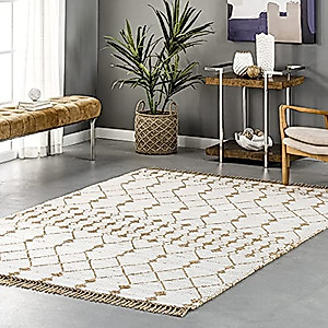 nuLOOM Mandy Hand Woven Moroccan Flatweave Tassel Area Rug, 8' x 10', Natural