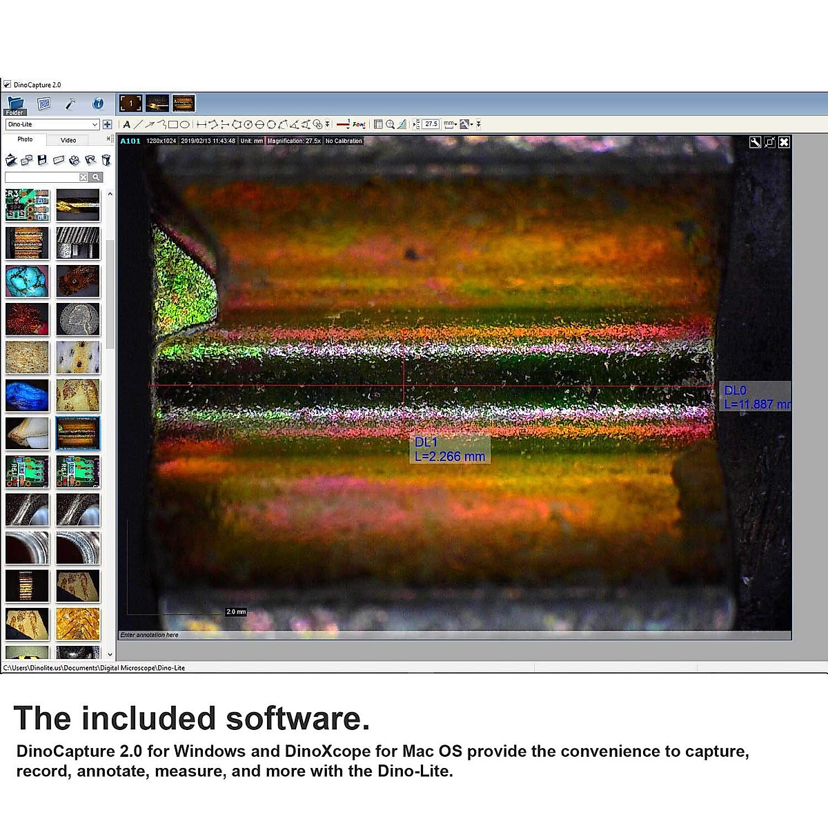 Dino-Lite USB Digital Microscope AM4113T - 1.3MP, 10x - 50x, 220x Optical Magnification, Measurement