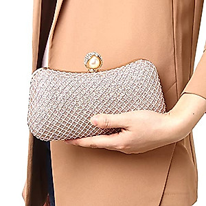 DETARA Crystal Women Evening Clutch Rhinestone Bag Bling Purse Glitter Radiant Crystal Shouderbag for Christmas Bridal Wedding Party (Champagne)