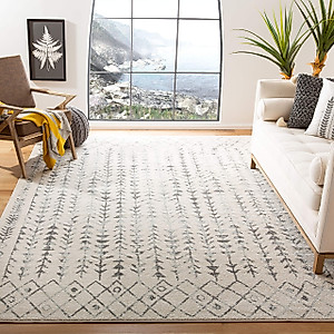 SAFAVIEH Tulum Collection Area Rug - 9' x 12', Ivory & Grey, Moroccan Boho Distressed Design, Non-Shedding & Easy Care, Ideal for High Traffic Areas in Living Room, Bedroom (TUL262A)