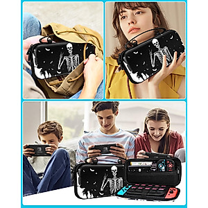 Gurgitat 9in1 Skull Skeleton Switch Case for Nintendo Switch Carrying Cases & Storage Accessories Bundle Kit Thumb Grips+Game Holder+Dockable Skin+Shoulder Strap+Sticker for Switch Travel Pouch Bag