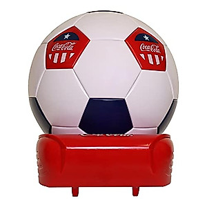 Coca-Cola Soccer Ball Mini Fridge, 5 Can Beverage Cooler with Hidden Opening, White Red Black, Unique Accessory for Den, Games Room, Man-Cave, Dorm, Sports Fans, Students