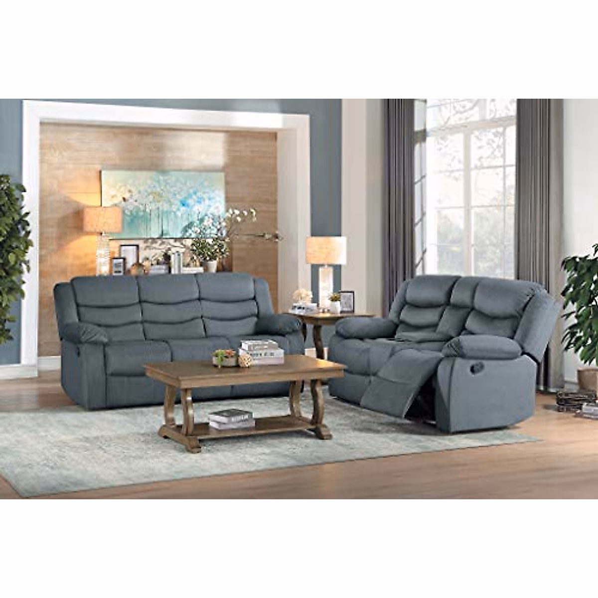 Homelegance 70" Manual Double Reclining Loveseat, Gray