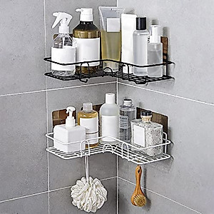 TRYSPUN Shower Bathroom Tripod Shelf No Drilling Traceless Bathroom Storage Organizer Self Adhesive Bathroom Storage Rack Kitchen Wall Hanging Storage (White)