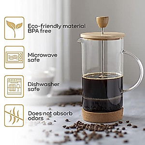UpNew Style French Press Coffee Maker 34 Ounce, Cold Brew Coffee Maker, Stainless Steel French Press Glass, Heat-resistant Thickened Borosilicate Glass, Eco-friendly Bamboo lid, Cork Base