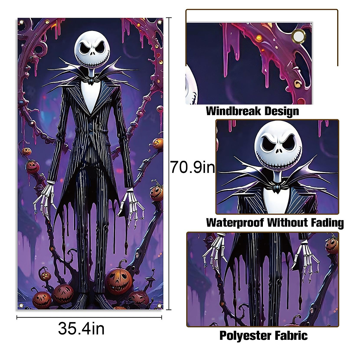 The Nightmare Before Christmas Door Cover Halloween Jack Skellington Birthday Party Front Door Porch Banner Photography Decoration