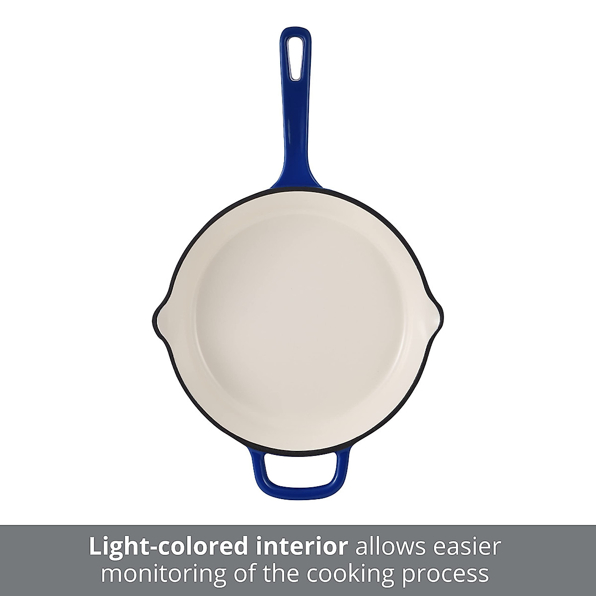 MasterPRO - Legacy Enameled Cast Iron Collection - 10” Fry Pan with Helper Handle - Gorgeous Oven to Table Presentation with Ombre Design on the Cookware - Blue