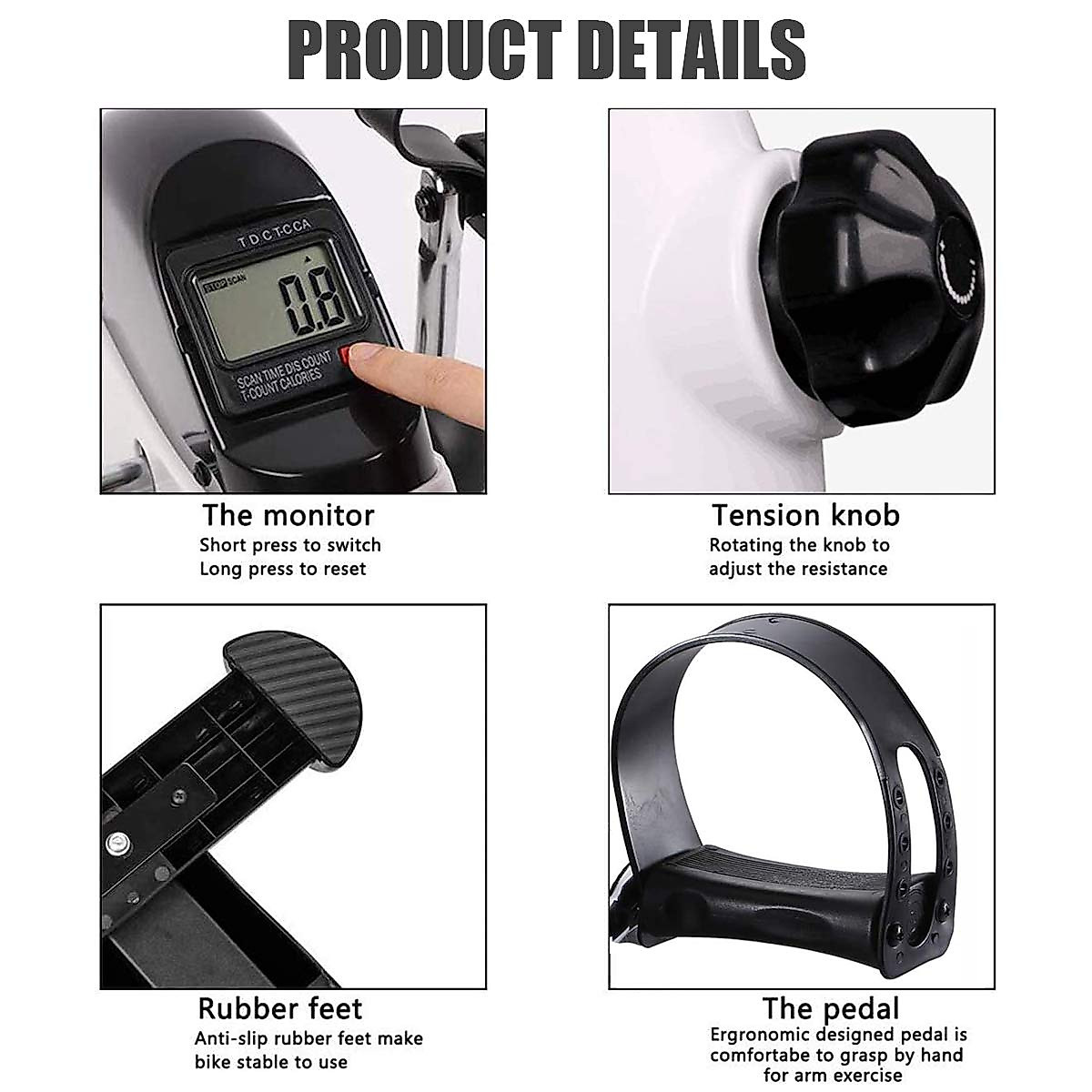 Pedal Exerciser Under Desk Bike with LCD Monitor Resistance for Arms and Legs, Stationary Mini Exercise Bike Pedals Peddler Exerciser for Seniors at Office or Home, White