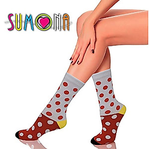 Sumona 6 Pairs Women Colorful Fancy Design Soft & Stretchy Novelty Crew Socks (Bright Polka Dot)