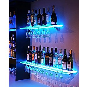 Liquor Bottle Display Shelf, 2 Pack Bar Shelves for Liquor Bottles 36 in Led Bar Shelf Floating Lighted LED Shelves Commercial Illuminated Bar Home Wall Mounted Racks with Remote Control (36)