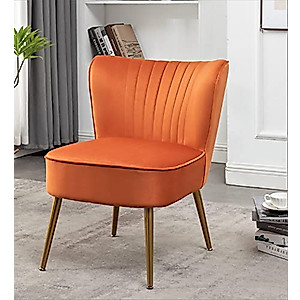 US Pride Modern Furniture Velvet Accent Chair for Living Room, Bedroom, or Entryway - Stylish and Comfortable Armless Design with Metal Legs, Orange Red