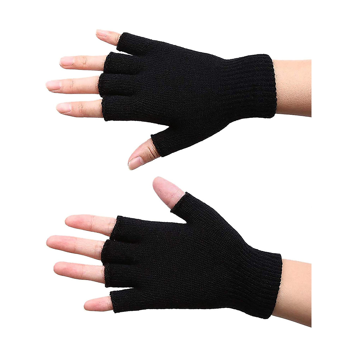 SATINIOR 4 Pairs Winter Half Finger Gloves Knitted Fingerless Mittens Warm Stretchy Gloves for Men and Women (Black, Navy, Red)