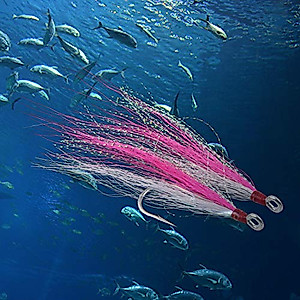 Bucktail Teasers Fishing Hook Flounder Rig Saltwater Fishing jig Fishing Plugs Lures 6pcs by Shaddock Fishing (Pink)