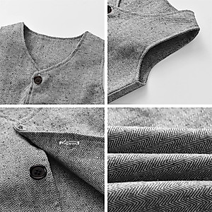 SANGTREE Boys Tuxedo Outfits Suits, Button-Up Formal White Bow Tie Shirt + Vest + Suspender Pants Wedding Party Clothes Set, Grey Claws, 12-18 Months = Tag 80