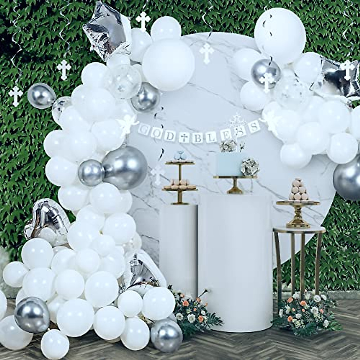 Elkanah Baptism Decorations for Boys Girls First Communion Decorations Bautizo Primera Comunion Decoracion Christening Decor Party Supplies Cake Topper Banner Balloons