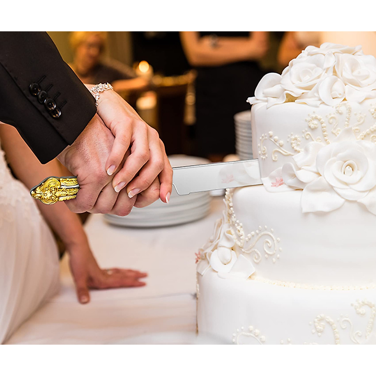 KEAWELL Gorgeous Wedding Cake Knife and Server Set, 18/10 Stainless Steel, Fine Luxury Cake Cutting Set (Gold Accent)