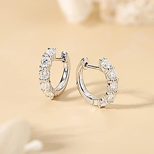 Moissanite Hoop Earrings,2.0ct D Color Brilliant Round Cut Lab Created Diamond Earrings 18K White Gold Sterling Silver Huggie Earring for Women Men Wedding Earrings Silver (Silver)
