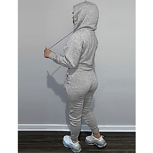 Alunzoem Jogger Set for Women Two Piece Long Sleeve Hoodies Pullover Top and Skinny Pants Sweatsuit Grey L