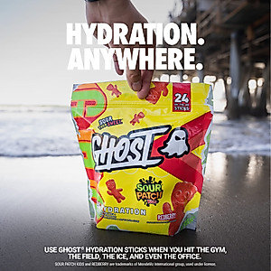 GHOST Hydration Packets, Sour Patch Kids Redberry, 24 Sticks, Electrolyte Powder - Drink Mix Supplement with Magnesium, Potassium, Calcium, Vitamin C - Vegan, Free of Soy, Sugar & Gluten