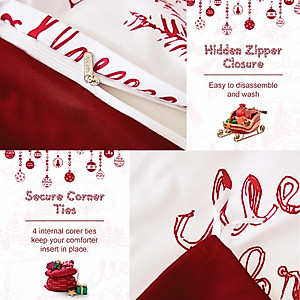 Drucon Christmas Duvet Cover Set Queen Size 3 Pieces Soft Microfiber Breathable Bedding Set Red Christmas Snowman Pattern Duvet Cover with 2 Pillowcases