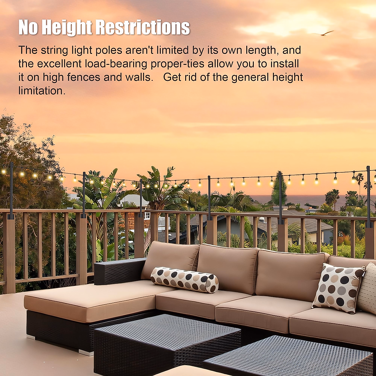 Suchtale 4 Pack 2.8 FT String Light Poles, Suspension Outdoor Fence Post Lights with Clip and Bracket, Outside String Lights Hanging, Wall Mounting Stand for Patio Garden Backyard Wedding Party, Black