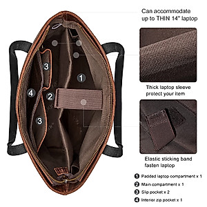 S-ZONE Leather Tote Bag for Women Genuine Leather Shoulder Purse Vintage Handbag Two Tone with a Luggage Sleeve