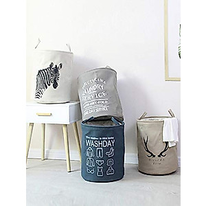 MAGILONA Home Laundry Basket Zebra Round Thick Cotton Linen Collapsible White Storage Basket (Zebra)