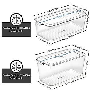 EZOWare 6 Pack Stackable Clear Refrigerator Organizer Bins with Lid, Narrow Plastic Storage Box Containers Ideal for Kitchen Cabinet, Pantry Organization, Fridge, Freezer - 2 Sizes