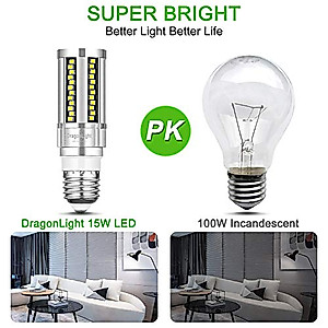 DragonLight 15W Super Bright LED Corn Light Bulbs Fanless(150 Watt Equivalent) - 6000K Daylight 1,800 Lumens E26 Base for Residential and Commercial Lighting - Garage Porch Office, Pack of 4