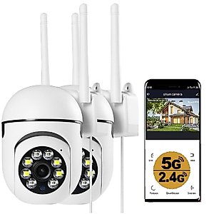 KOWVOWZ Outdoor Security Cameras, 2.4GHz & 5G WiFi Cameras for Home Security, 1080P Dome Surveillance Cameras 360° View, Waterproof with Motion Detection, 2-Way Audio (2PCS)
