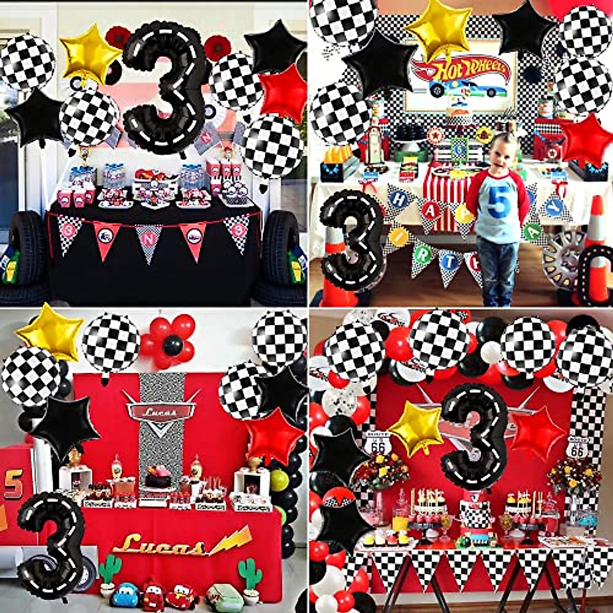 40Inch Race Car Balloons Race Car Theme Birthday Party Supplies Racing Number 3 Balloon Checkered Star Balloons 3rd Car Party Decorations for Boys Racing Truck Wheels Party Supplies Favor