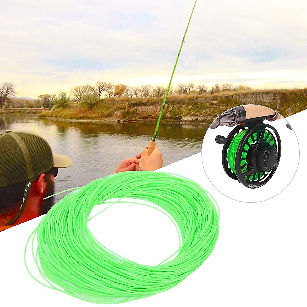 Fly Fishing Floating Line with Welded Loop,Strong Nylon Fly Line Floating Shooting Line,Welded Loops Fly Line Spool Fishing Tackle Accessory for Freshwater Saltwater(Verde)