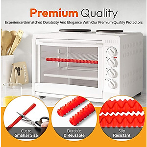 Silicone Oven Rack Shields Guards - Heat Resistant Oven Protector Oven guards for racks side heat shield for toaster oven Protect Against Burns and Scars | 14 Inches Long (Red)