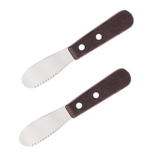 ISKYBOB 2 Pieces 5In Stainless Steel Butter Spreader Cheese Knives Cream Jam Scraper Set with Wooden Handle