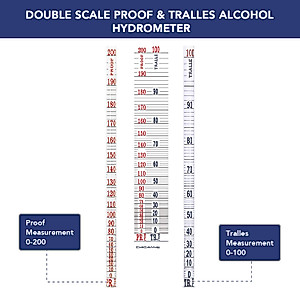 Circrane 0-200 Proof & Tralle Alcohol Hydrometer with Glass Test Jar Kit, Accurate Tester & Glass Cylinder for Liquor, Distilling Moonshine Alcoholmeter Set